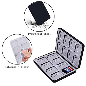 Wesoke Game Card Case for Nintendo Switch/OLED/Lite or Micro SD Memory Cards, Portable Black Game Card Storage Holder Box Cartridge Case with 16 Game Card Slots & Magnetic Closure & Hard Shell