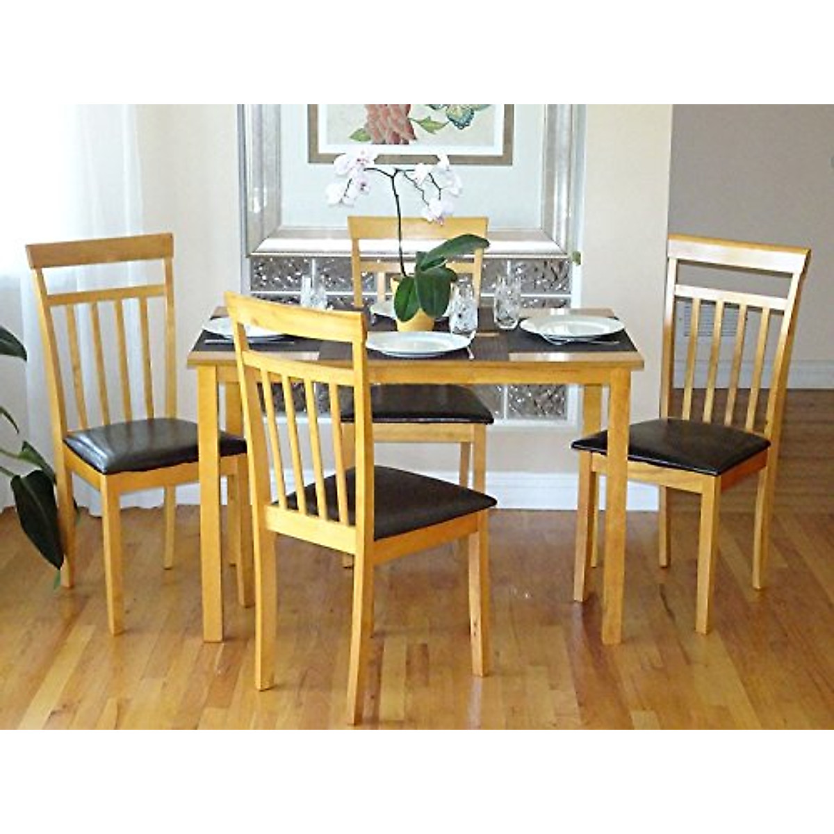 Dining Kitchen Set of 5 Rectangular Dining Table and 4 Side Warm Chairs Wood, Maple