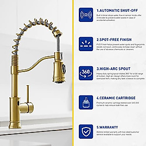 WOJIUBUXIN Brushed Gold Touchless Kitchen Faucet with Pull Down Sprayer Motion Sensor Smart Brass Kitchen Sink Faucet Single Handle Commercial Faucet for Kitchen Sink