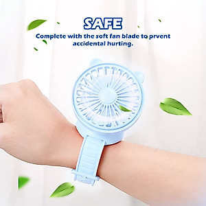 HR Mini Wrist Fan for Kids,Small Folable Watch Fan with Comfortable Wrist Strap,Personal Portable Handheld Fan for Childrens Boys Girls,USB Rechargeable Fashion Compact Summer Fan (Blue)