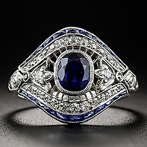 preeyanan Antique 10Kt White Gold Filled Blue Sapphire Ring Wedding Women Jewelry Sz 6-10 (7)