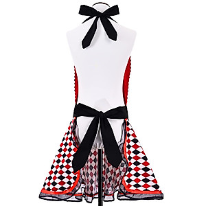 Violet Mist Cute Sweetheart Vintage Apron for Women Girls Checkered Retro Stylish Apron Sexy Red Dress 50s Apron Pretty Lace Ruffle Adjustable Neck Strap Flirty Apron Halloween Christmas Mothers Gifts