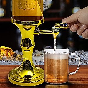 Drink Tower Dispenser with Ice Tube and LED Light - 3.2 Qt./3 L, Margarita Mimosa Tower Drink Dispenser with Tap, Freeze Tube Keep Beverages Cold, Perfect for Party Bar Gameday(Gold)