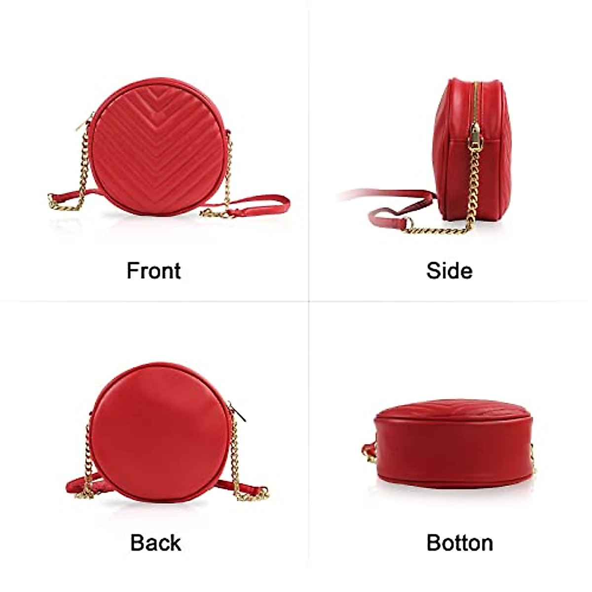 RCFJ b y K L A N D Round Crossbody Bag for Women,PU Leather Shoulder Bag with Metal Chain Strap, Cellphone Purses with Zipper