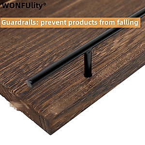 WONFUlity 3-Shelf Bathroom Shelves, Floating Shelves with Storage Basket, Over Toilet Paper Holder, Farmhouse Wood Wall Shelves for Living Room, Kitchen, 16x5.9x5.5 inches, Walnut