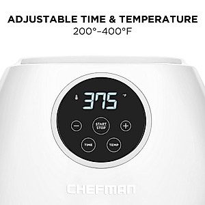 CHEFMAN Small Air Fryer Healthy Cooking, 3.7 Qt, Nonstick, User Friendly and Digital Touch Screen, w/ 60 Minute Timer & Auto Shutoff, Dishwasher Safe Basket, BPA-Free, Glossy White