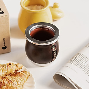 thebmate [Premium Yerba Mate Cup (Mate Gourd) - Crafted Ceramic Teacup - Brown Leather Wrapped Handmade in Uruguay - Mate Tiny - Camionero Style (Dark Brown)