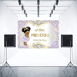 Aperturee Royal Princess Baby Shower Backdrop 7x5ft Little Girl Glitter Diamonds Purple Crown Photography Background Party Decorations Cake Table Banner Favors Photo Booth Studio Prop Supplies