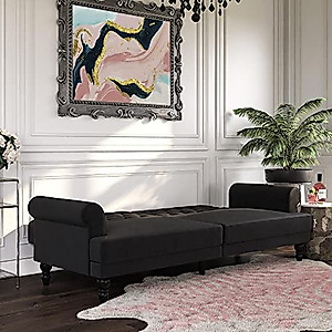 Novogratz Cassidy Upholstered Futon, Black Velvet