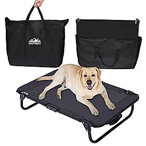 Elevated Dog Cot with Steel Frame – Foldable Raised Play & Rest Bed for Dogs & Cats – Heavy Duty Strong Material Dog Bed, No Assembly Required – Comfortable Pet Cot with Bonus Storage Bag