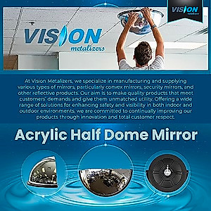 18” Acrylic Bubble Half Dome Mirror with Black Rim, Round Indoor Security Mirror for Driveway Safety Spots, Outdoor Warehouse Side View, Circular Wall Mirror for Office Use - Vision Metalizers (DPB1812)
