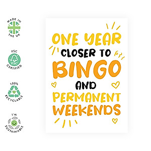CENTRAL 23 Birthday Cards For Friends - One Year Closer To Bingo - Funny Greeting Cards For Men Women - Witty Humor For Him Her - Best Friend Brother Sister Mom Dad - Comes With Fun Stickers