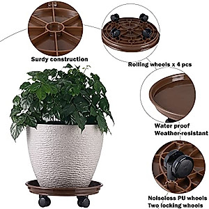 8 Packs Large Plant Caddy with PU Wheels 12” Rolling Plant Stands Heavy-duty Plastic Plant Roller Base Pot Movers Plant Saucer on Wheels Indoor Outdoor Plant Dolly with Casters Planter Tray Coaster