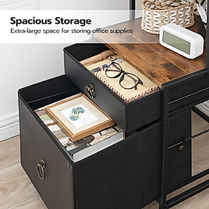 HOOBRO 2-Drawer File Cabinet, Filing Cabinet with Charging Station, Vertical Office Cabinet with Open Storage Shelf, Printer Stand, A4/Letter Size, Nonwovens Drawer, Rustic Brown and Black BFK23UWJ01