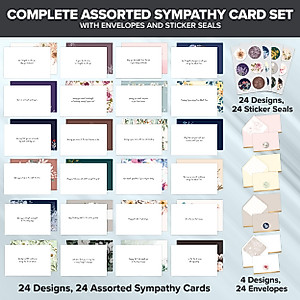Decorably Assorted Cards with Envelopes & Stickers - 24 Pack Assorted Sympathy Cards with Envelopes, Printed Message Inside Sympathy Cards Assortment Box with Envelopes, 6x4in Pack of Sympathy Cards