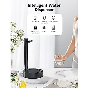 REJOMINE Water Dispenser for 5 Gallon Bottle, Smart 7 Levels Water Dispenser Countertop for Universal Bottles, Portable Desktop Water Pump for Outdoor, Automatic Water Jug Dispenser with Silicone Hose