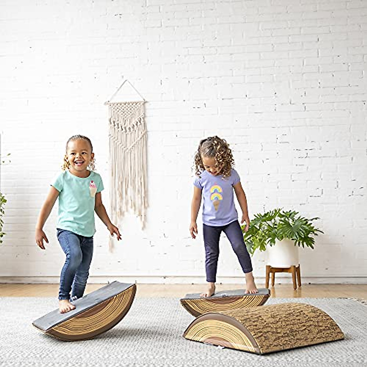 ECR4Kids SoftZone Tree Log Climber Set, Balance Builders, Chocolate, 3-Piece