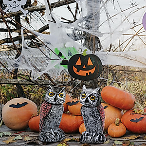 SETCADE Owl Decoy to Scare Birds Squirrels Away, Rotating Head Plastic Fake Garden Owl Statue, Halloween Decorations Outdoor, Owl Scarecrow Bird Deterrents for Outside Garden Orchard Courtyard 2 Pack