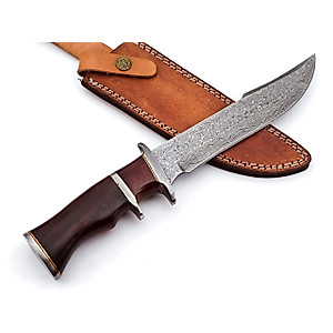 Nooraki 13" - Handmade Damascus Steel Fixed Blade Hunting Knife with Leather Sheath, Multipurpose Knife with Rosewood Handle for Everyday Carry, Outdoor Camping & Hunting Gift (RoseWood-2)