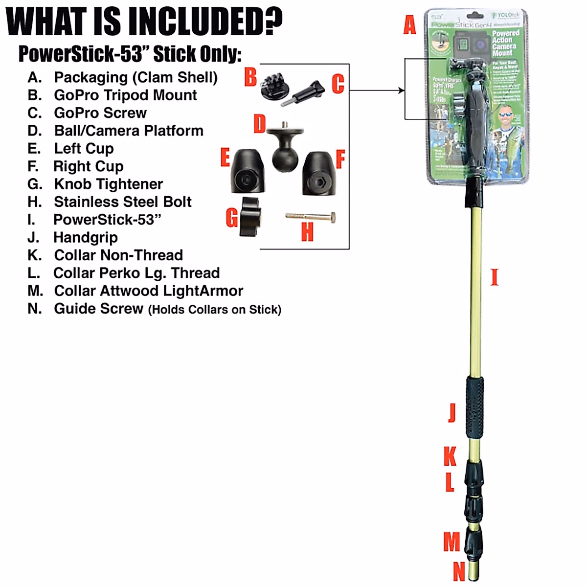 PowerStick 53" Stick Only GoPro Boat Mount & Constant Power YOLOtek VeteranOwned. Go Pro Camera Bass Boat Accessories. GoPro Mount for Go Pro Hero 11 DJI & All Action Camera. Fishing Camera Power Pole