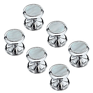 HAWSON Mother of Pearl Man Tuxedo Shirt Studs and Cufflinks Set for Wedding Business (Silver or Gold Tone)