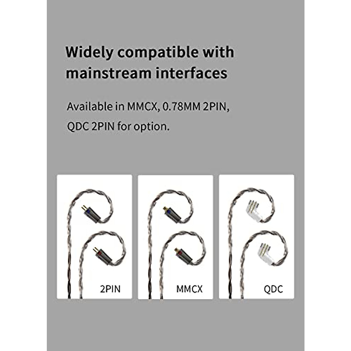 YINYOO Replacement Earphones Cable Kbear Copper-Silver Alloy Mixedly Braided Upgrade Cable for TIN Audio T2 T3 T2 PRO Shure SE215 SE535 UE900,BGVP Earphones (3.5mm Plug, mmcx)