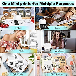 COOPOY Mini Pocket Printer, Bluetooth Smart Sticker Printer with 13 Rolls Paper,Mini Study Thermal Printer,Photo Printer Phone Printer with Cartoon Stickers and Watercolor Pen,Gift for Kids