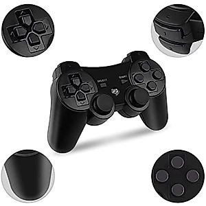 Kolopc Wireless Controller Compatible for PS3 Console, Double Vibration, 6-Axis Gyro Sensor, Upgraded Joystick Motion Gamepad with Charging Cable (Black Skull and Galaxy)