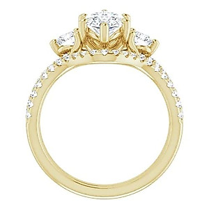 Moissanite World 2 CT Marquise Moissanite Engagement Ring Colorless VVS1 10K 14K 18K Yellow Gold 925 Sterling Silver Solitaire Wedding Bridal Ring Set Valentine Gift For Her