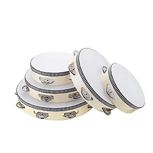 Tambourine for Church 8 inch Hand Held Drum Bell Birch Metal Jingles Percussion Musical Educational Drum Instrument for KTV Party Kids Games by Musfunny (8 inch)