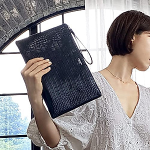 TERACOTA Wristlet Black Clutch Crocodile Grain PU Leather Purses for Women Evening Bag