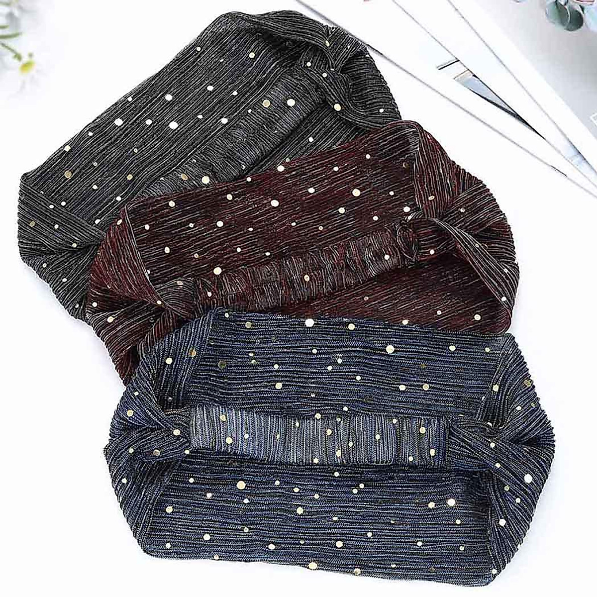 CAKURE Sequin Wide Headband Black Turban Headbands African Glitter Head Wraps Stretchy Bling Hair Wraps Hair Bands Yoga Running Sport Hair Accessories for Women and Girls