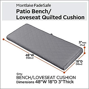 Classic Accessories Montlake Water-Resistant 48 x 18 x 3 Inch Outdoor Quilted Bench Cushion, Patio Furniture Swing Cushion, Grey, Patio Loveseat Cushion