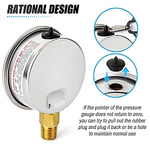 MEANLIN MEASURE -30~30Psi Stainless Steel 1/4" NPT 2.5" FACE DIAL,Vacuum Pressure Gauge,Lower Mount, with 1/4" x 1/2" NPT and 1/4" x 3/8" NPT Hex Bushing