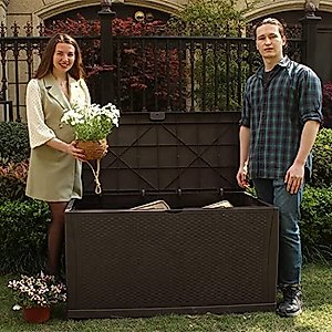 DACUN Safety Certification Large Deck Box Outdoor Storage Boxes 120 Gallon / 460L Waterproof & Lockable Storage Container Box for Patio Furniture, Outdoor Cushions, Garden Tools & Pool Supplies