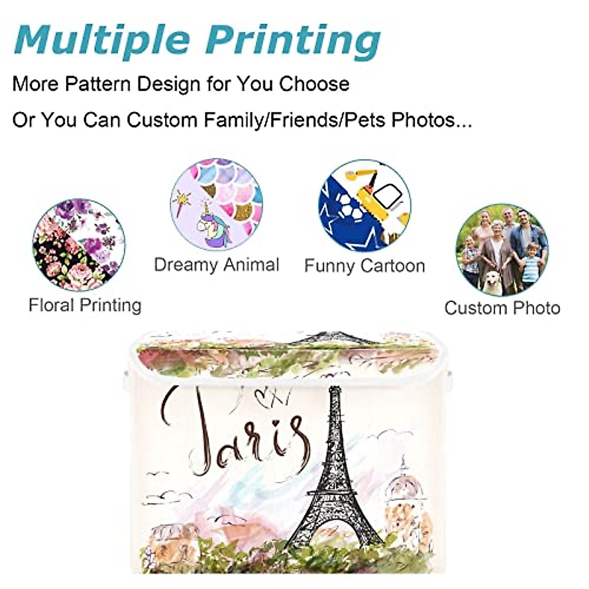 CaTaKu Paris Eiffel Tower Storage Bins with Lids and Handles, Fabric Large Storage Container Cube Basket with Lid Decorative Storage Boxes for Organizing Clothes