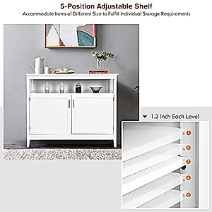 Costzon Kitchen Sideboard Storage Cabinet, Wooden Server Buffet Mid Century Modern Sideboard, Free Standing Narrow Storage Cupboard with 2-Level Open Adjustable Shelf for Home Living Room (White)