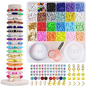 LZOUOWO 5300 Clay Beads for Bracelets Making Aesthetic Kit with Smiley Face Beads Polymer Clay Flat Beads for Bracelets Set Heishi disc Beads and Letter Beads for Girls Ages 8-12