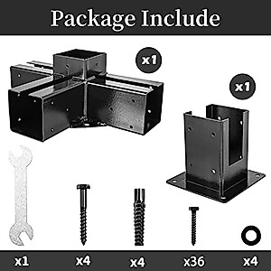5-Way Woodwork DIY Pergola Brackets Kit, Elevated Wood Stand Kit with Powder-Coated Steel, Including 5-Way Corner Bracket & Post Anchor Base | Modular Pergola/Gazebo Kit for 4x4 Wood Post Glossy Black