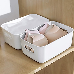 FEOOWV Small Plastic Storage Baskets, 8 Pack, White, Portable, Stackable, Multipurpose, BPA Free, Ideal for Pantry, Fridge, Closet, Bedroom, Office