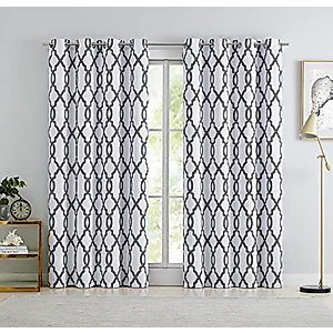 UGOUTRY Black White 84 Inch Long Full Blackout Curtains for Bedroom, Thermal Insulated Grommet Window Treatments, Geometric Patterned Drapes 2 Panels, 52'' W