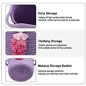 Woven Cotton Rope Nesting Bowls Small Basket Cute Closet Bins Mini Table Basket Organizer Decorative Woven Basket Storage Baskets Purple Round Woven Basket