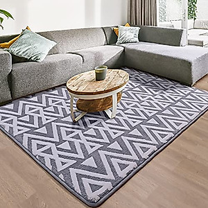 Grey Area Rug for Bedroom, Memory Foam Rugs 6'X9' for Living Room, Plush Geometric Textured Carpets for Kids Room, Shaggy Washable Rug for Nursery Dorm Room Decor, Grey Rug