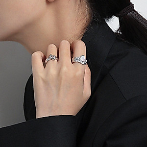 EKHOU 925 sterling silver irregular resizable size open ring, rock punk party casual jewelry silver