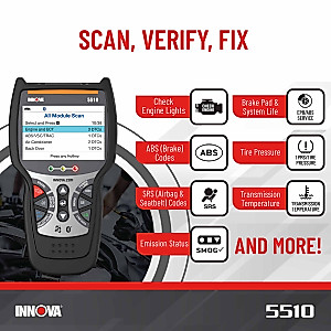 INNOVA 5510 OBD2 Scanner, Scantool for ABS Clear, All System Scanner, Caliper Service, Brake Pad Life, Read/Erase ABS/SRS Codes, Reset Oil Light, Live Data, Lifetime Free Updates