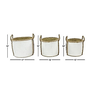 Deco 79 Seagrass Round Storage Basket with Handles, Set of 3 17", 15", 13"W, White