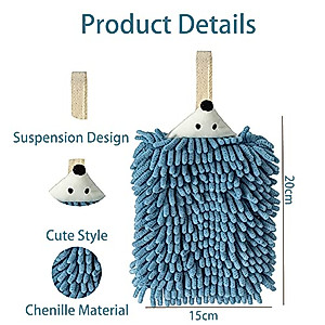 PIAOPIAO 2 Pack Cute Animal Chenille Hand Towels, Fuzzy Ball Hand Towel with Loop, Hanging Hand Towels for Bathroom, Kitchen (Yellow)