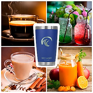 Wet Work Double Wall Tumbler 20 oz Made from Durable Stainless Steel for Hot and Cold Drinks - Insulated Travel Mug for Coffee Tea Wine with Leak Proof Lid for Travel Hiking Camping Gifts - Blue