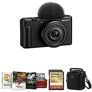 Sony ZV-1F Vlogging Camera, Black Bundle with Corel Mac Software Kit, 32GB SD Card, Shoulder Bag