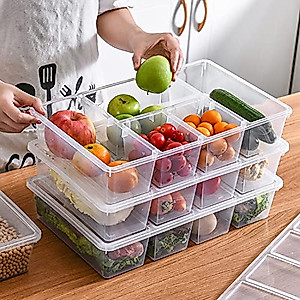 Taiuloo 2 Pack Divided Veggie Tray with Lid, 5 Compartment Snackle Box Container for Fridge, Clear Refrigerator Organizer Bins Plastic Food Storage Containers for Snack, Fruit, Vegetable, Salad, Meat